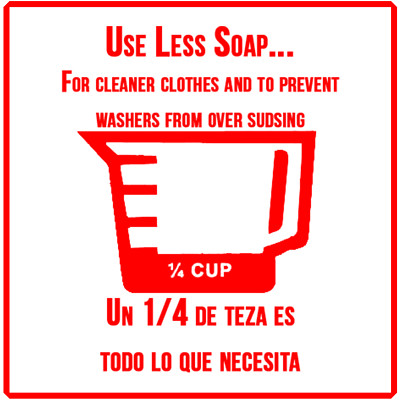 'Use Less Soap' Laundromat Overlay Self-Adhesive Sticker Bilingual FREE ...