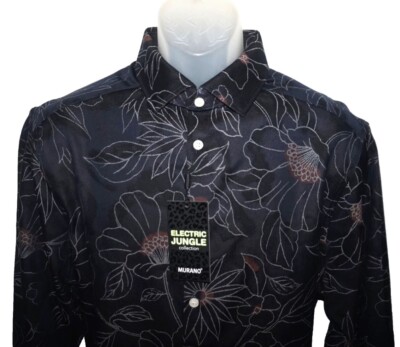 Murano Club wear Mens Long Sleeve Sharp Shirt LT Slim Fit Black Floral ...