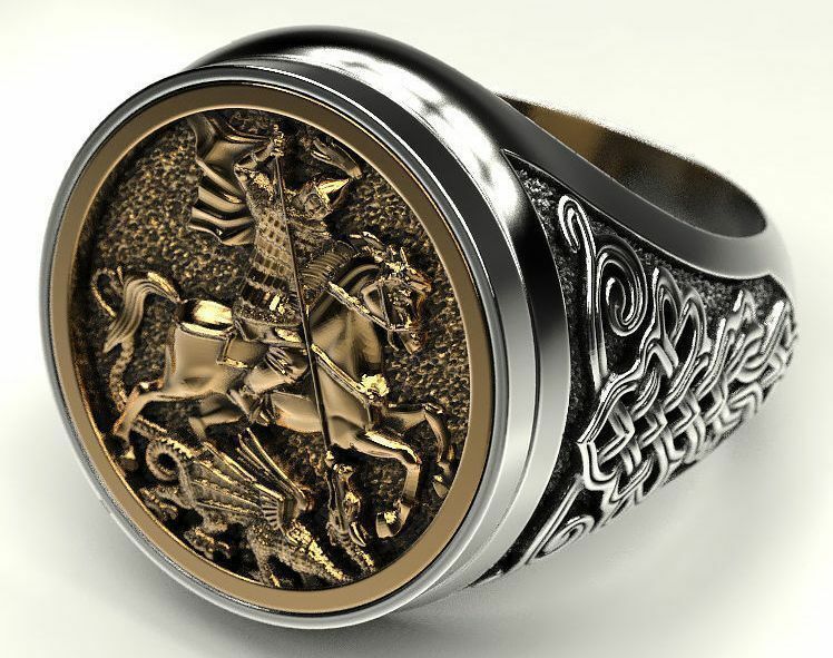 Iconographic St George Signet Dragon Men's Gorgeous Ring In 935 ...
