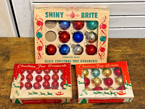 3 Boxes (46) Vintage Shiny Brite Miniature Mercury Glass Christmas ...
