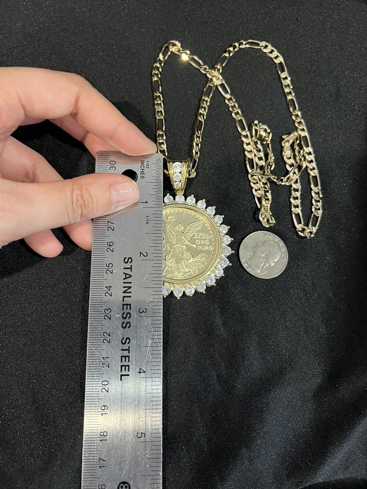 Gold PLATED Men CZ 50 Pesos Moneda Mexican Coin CENTENARIO Pendant ...