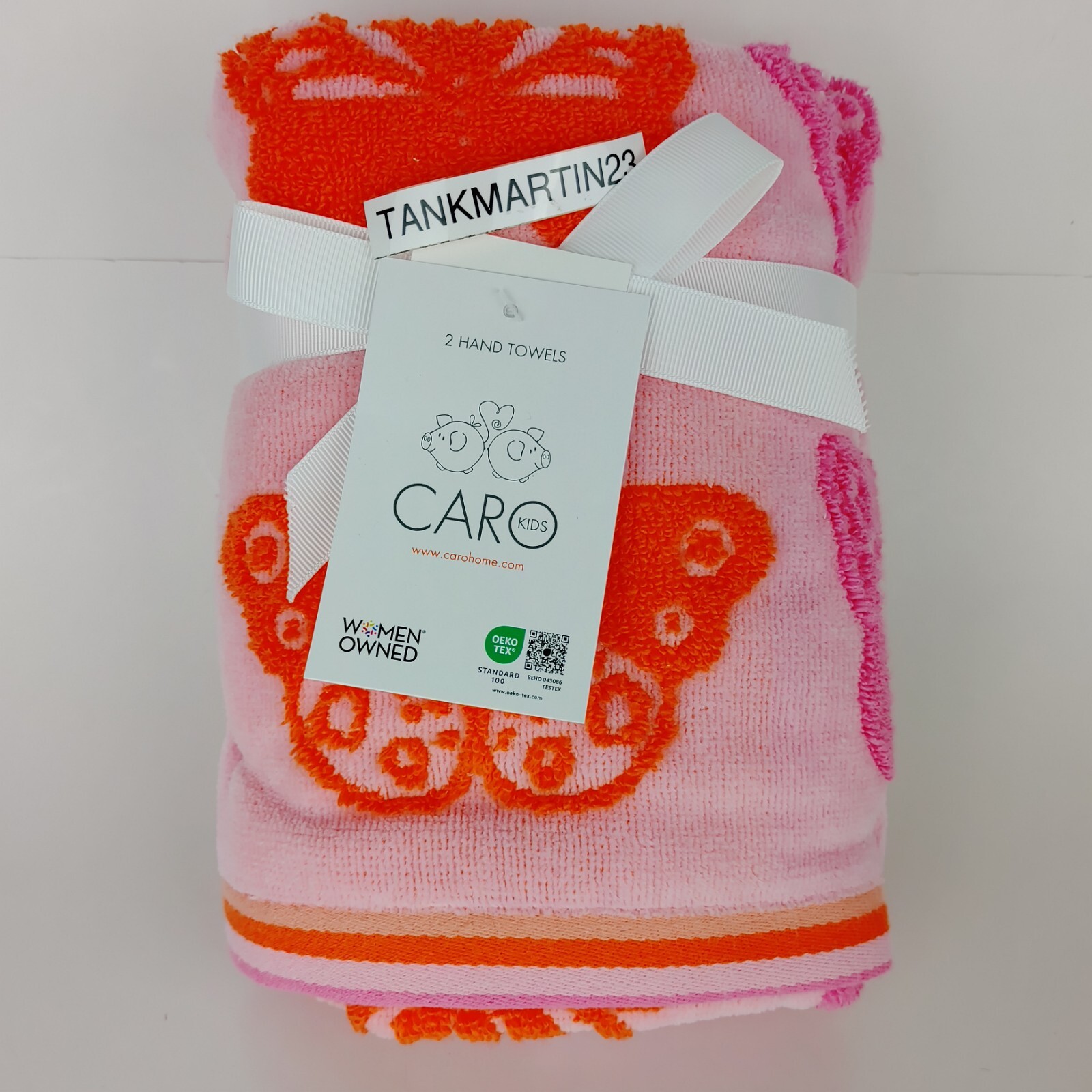 Set of 2 CARO Home Bathroom Hand Towels Pink Orange Butterfly ...