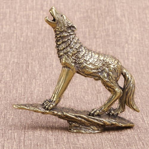 Brass Wolf Figurine Small Statue Animal Figurines Toys Table Decoration ...