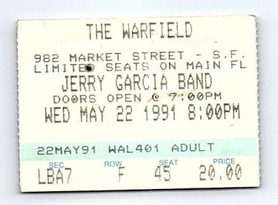 Jerry Garcia Band Concert Ticket Stub May 22 1991 San Francisco ...