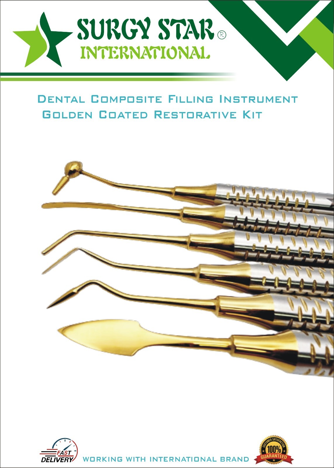 Dental Composite Non Stick Filling Instruments Kit 6pcs Golden Plasma ...