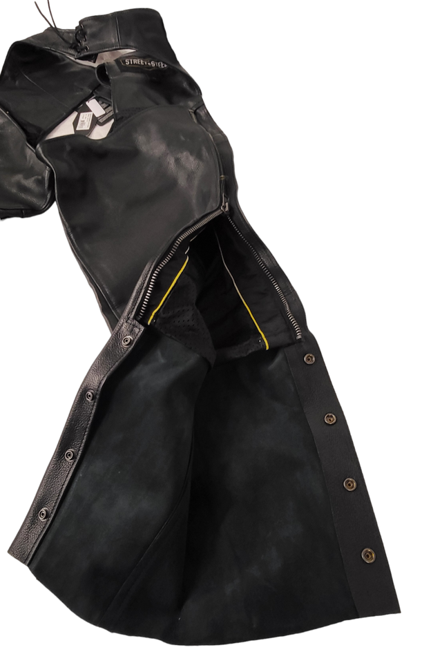 Street & Steel Black Leather Richmond Lea Biker Motorcycle Chaps -PICK ...