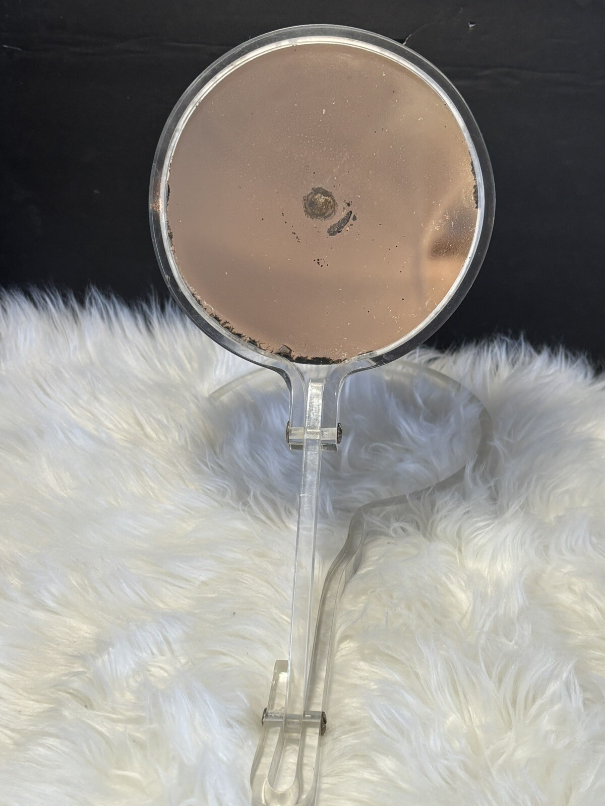 Vintage Vanity Hand Mirror Double Sided Clear Lucite Handle With Stand ...