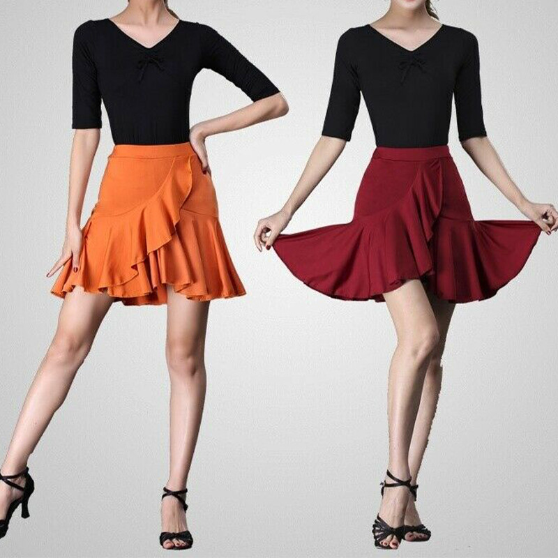 Women Dancewear Ballroom Latin Dance Skirt Tango Salsa Ruffle Practice ...