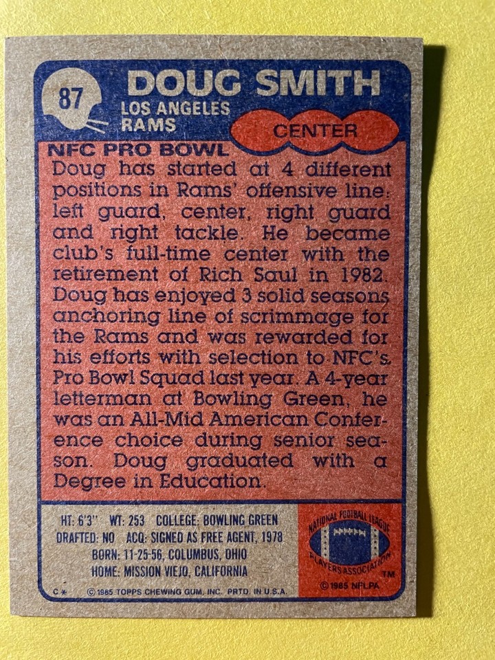 SIGNED DOUG SMITH 1985 TOPPS FOOTBALL CARD AUTOGRAPH - RAMS | eBay