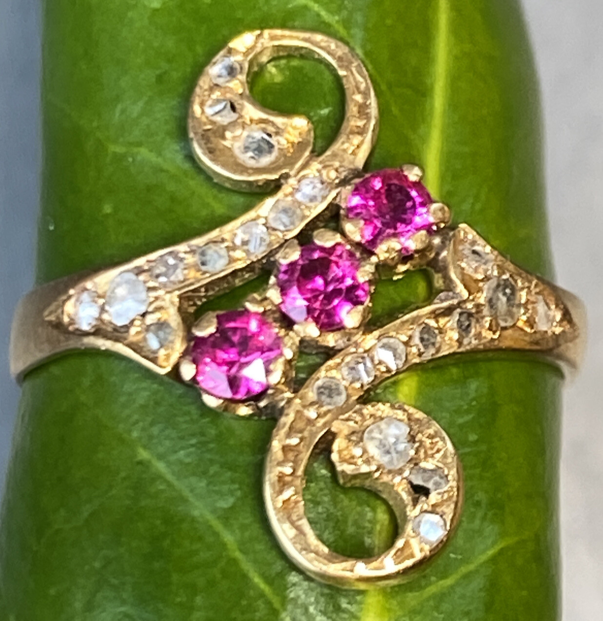 Antique Victorian Vintage Rose-Cut Diamond Ruby Scroll Climber Ring ...