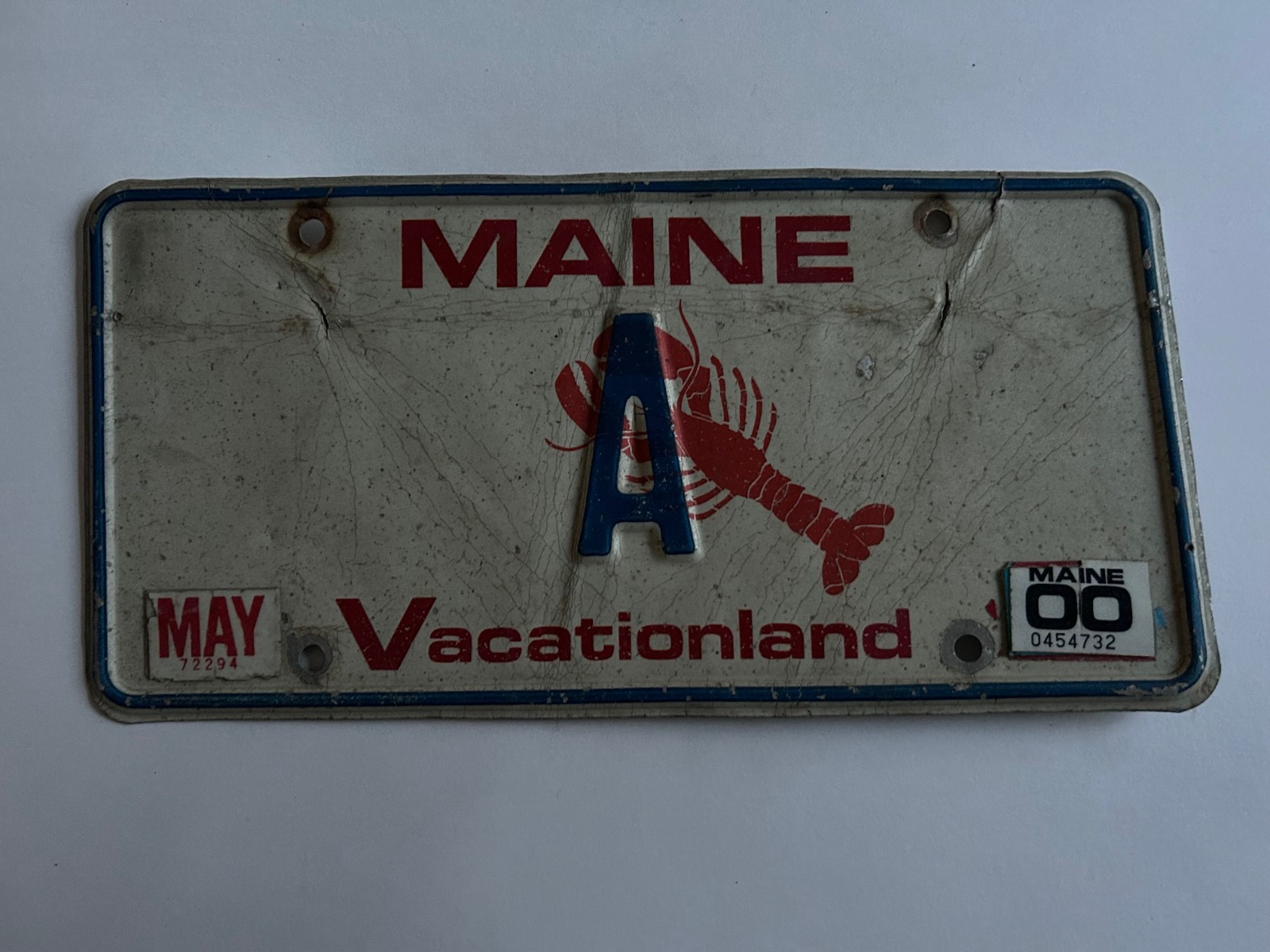 2000 Maine License Plate Lobster Graphic Single Letter "A" used worn ...