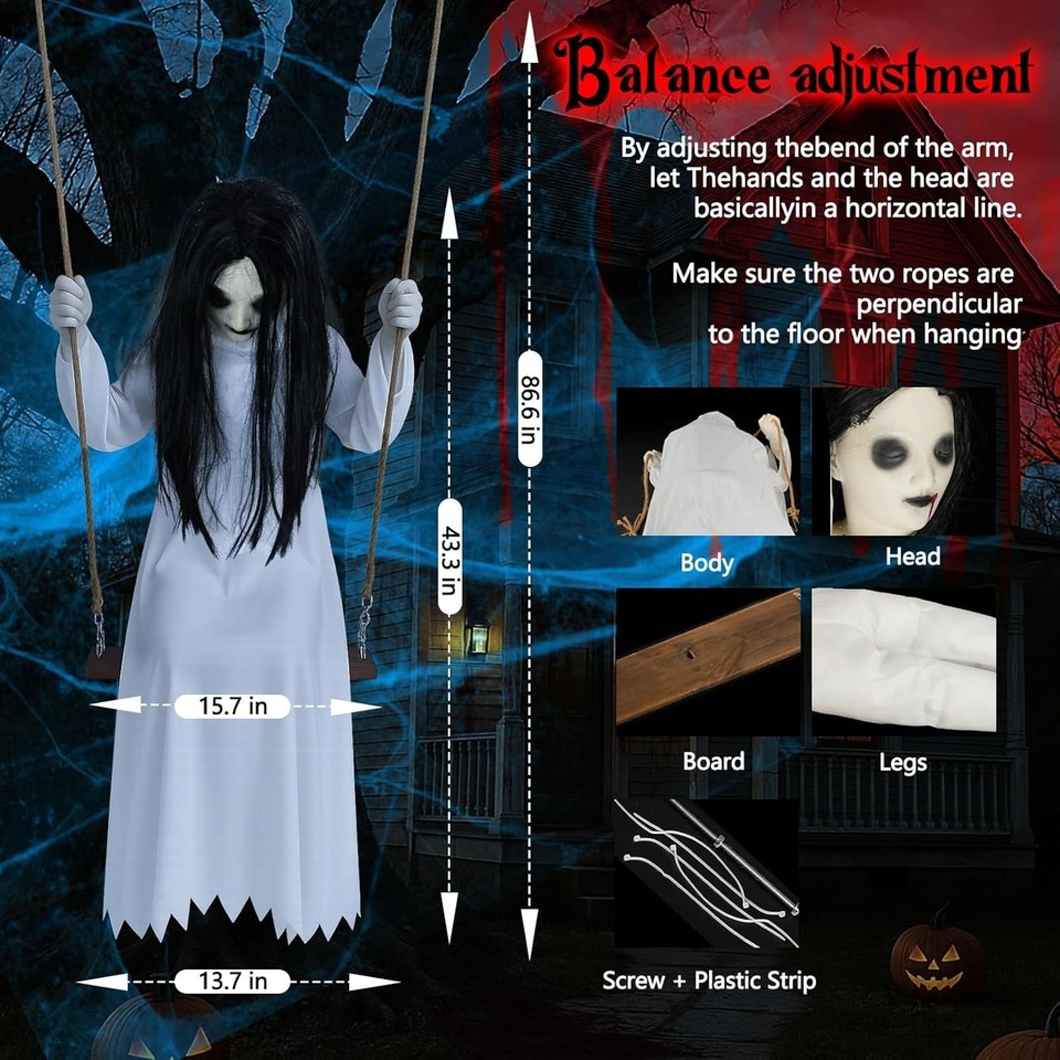 Halloween Decorations Outdoor Indoor Haunted Swinging Girl, Scary Ghost ...