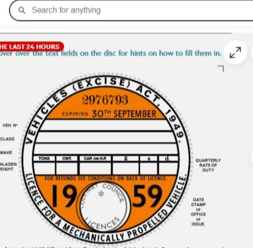 VINTAGE 1958 REPRODUCTION REPLICA ROAD TAX DISC COVENTRY expires 24th ...