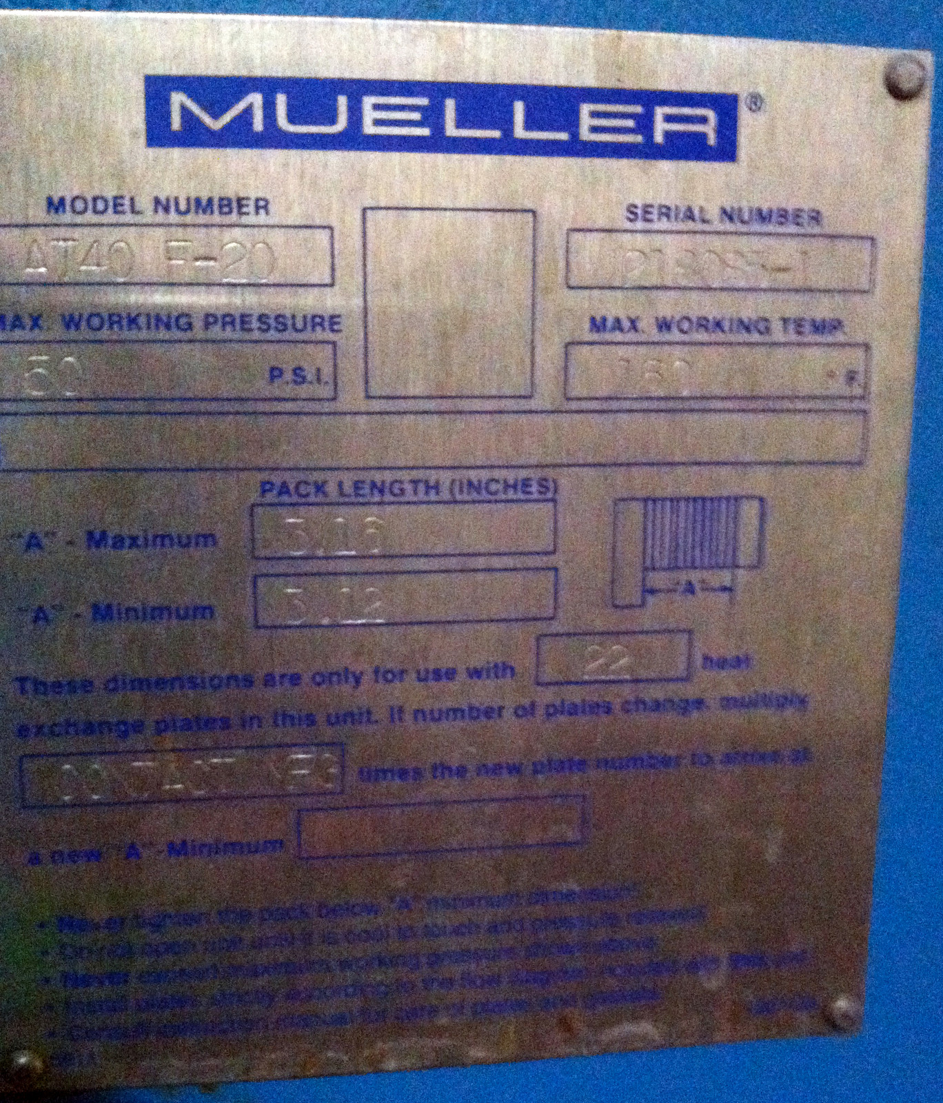 Mueller Accu-Therm Plate Heat Exchanger - Model: AT40 F-20 | eBay