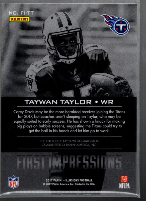 B4161- 2017 Panini Illusions First Impressions Memorabilia #19 Taywan ...