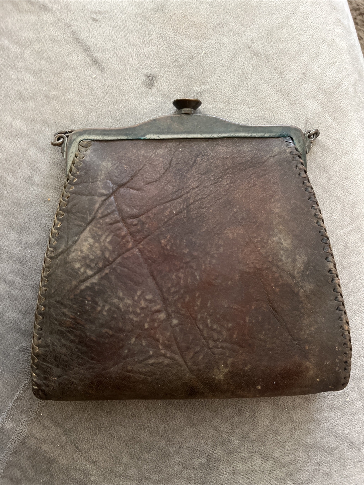 Antique 1910s Art Nouveau Floral Leather Purse - Gem