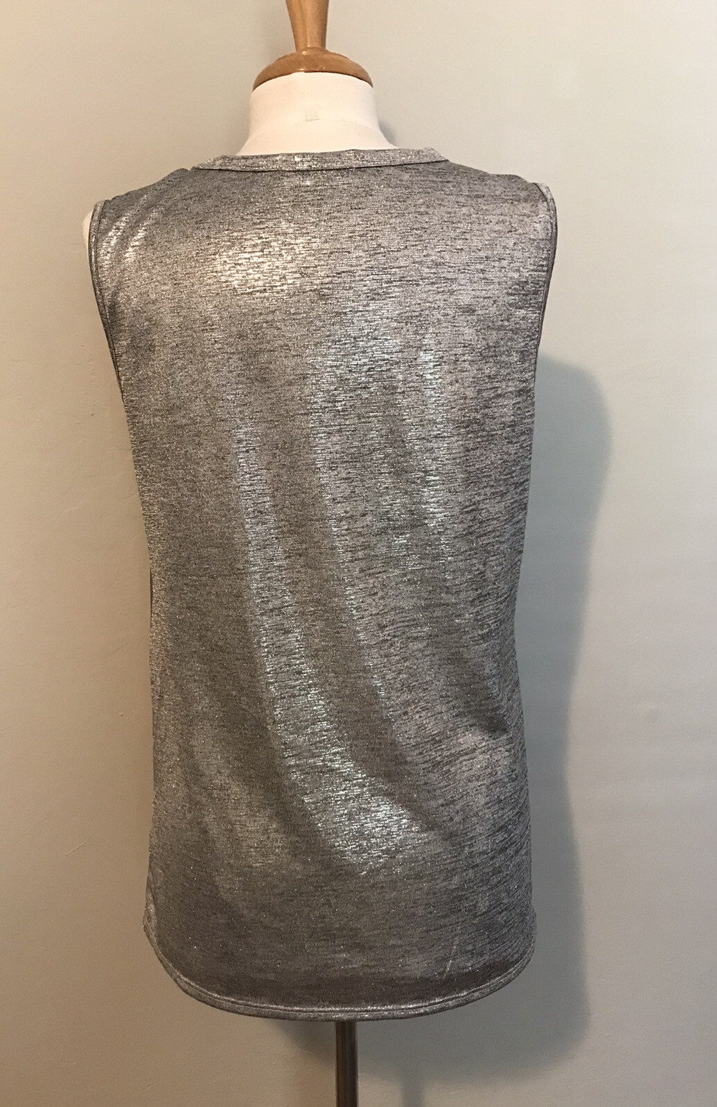 Kim & Cami Silver Metallic Twist Front Tank Top Shiny… - Gem