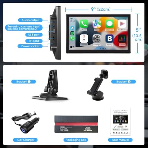 Double Din 9 inch Touchscreen Car Stereo with Wireless CarPlay ...