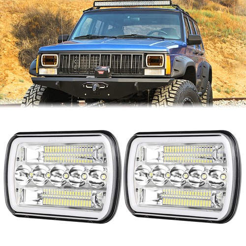 2x 7x6" 5x7" LED Headlights Projector Chrome Lamp For GMC Chevy ...