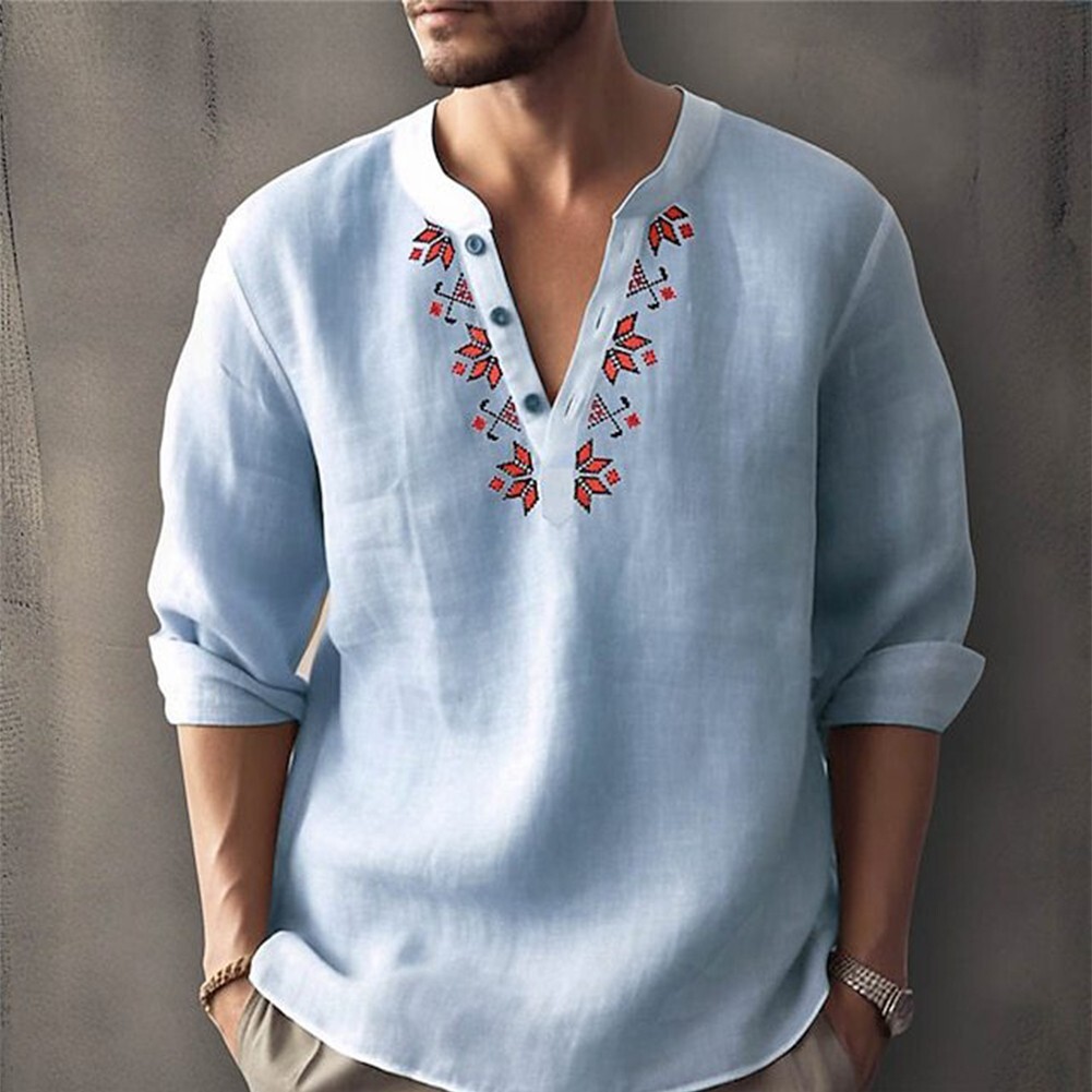 Trendy Men's Beach Tops Loose Fit Henley V Neck Shirt for a Laid Back ...