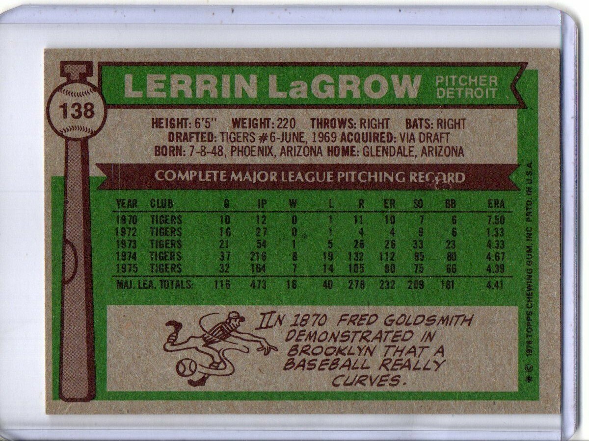 1976 TOPPS #138 LERRIN LAGROW DETROIT TIGERS | eBay