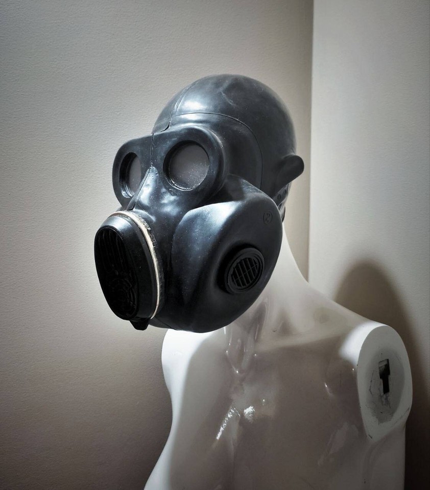 Soviet union rubber gas mask. Rubber hood. Black latex mask. Breathe ...