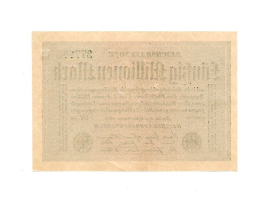 Genuine 50 Million Mark weimar inflation banknote 1923 nearly unc ...