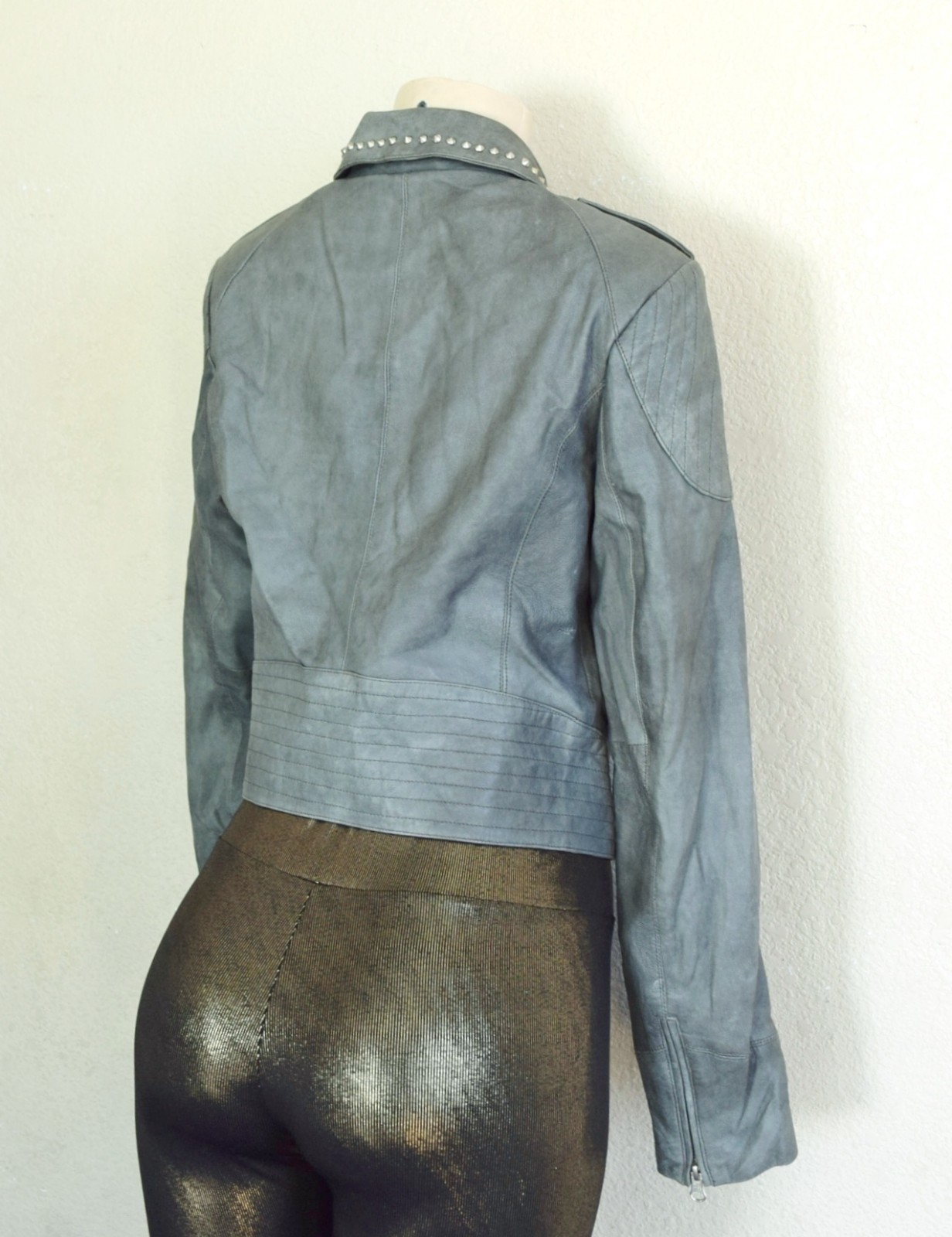 GUESS Women’s Tiesto Studded Leather Jacket – Moss Green sz S | eBay