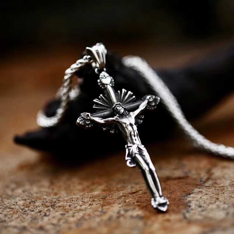 Silver Jesus Christ Crucifix Cross Pendant Necklace Chain For Men Gift ...