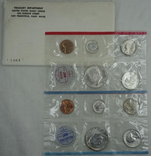 1964 US Mint Sets 1 P Sets & 1 D Sets 1c-50c Coins Silver Uncirculated ...