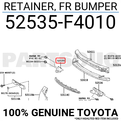 52535F4010 Genuine Toyota RETAINER, FR BUMPER 52535-F4010 | eBay