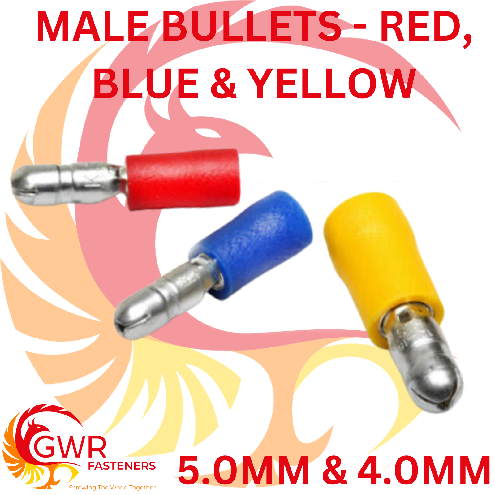 MALE BULLET ELECTRICAL TERMINALS RED BLUE YELLOW WIRE CRIMP CONNECTORS ...