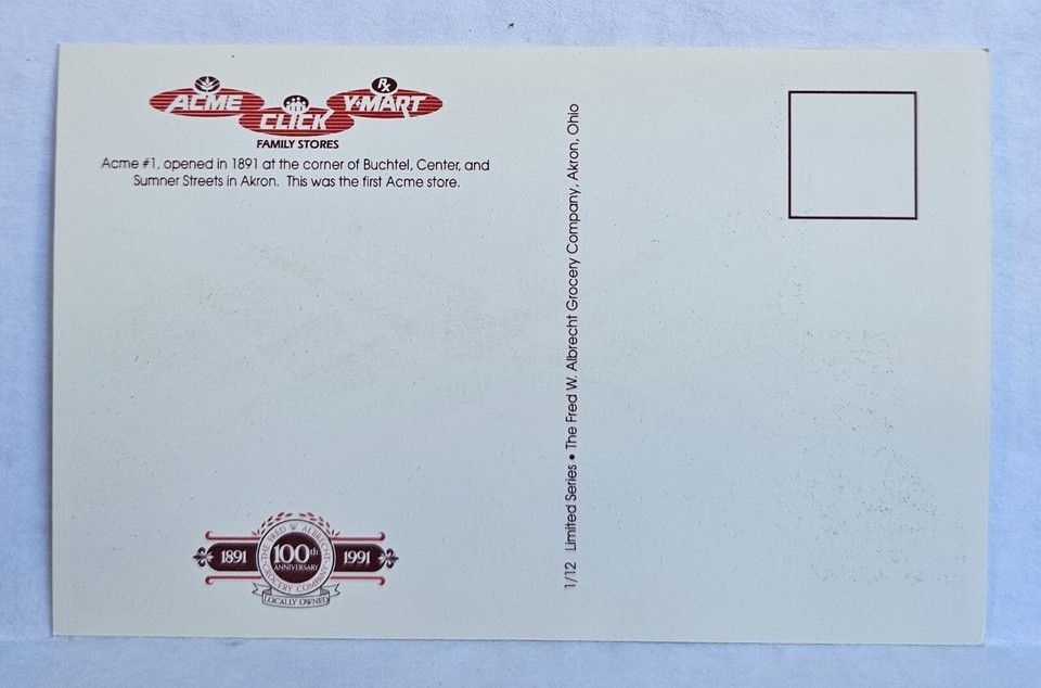 Vintage Postcard Family Stores, Acme Store #1, At Buchtel, Akron, Ohio ...