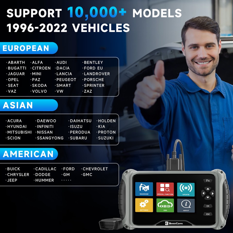 BOSSCOMM IF745 Car Diagnostic Tool OBD2 Scanner All System Code Reader ...