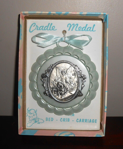 VINTAGE GUARDIAN ANGEL CRADLE MEDAL for CRIB, BED, WALL, STROLLER ...