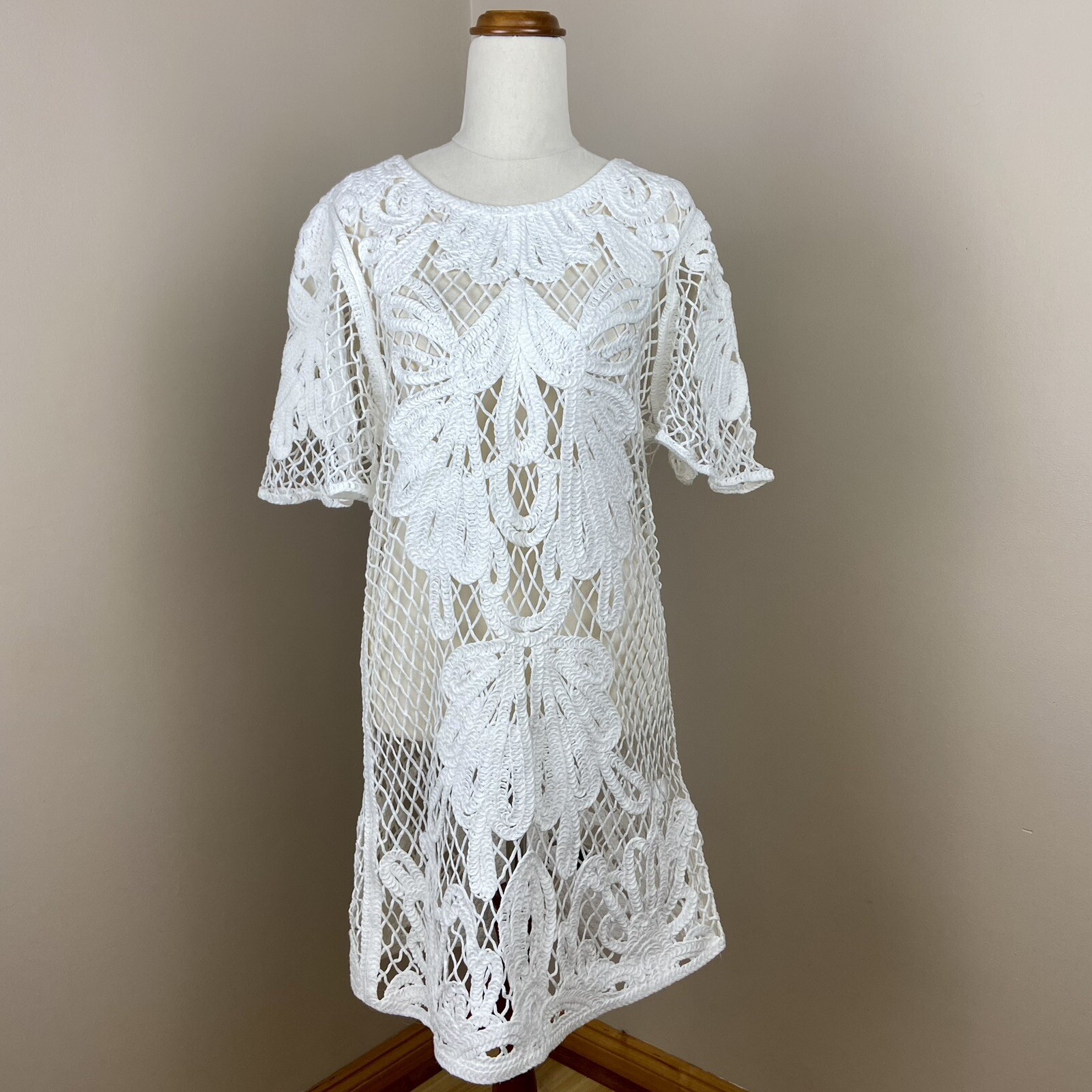 Witchery Crochet White Cotton Sheer Ladies Size 6 Bea… - Gem