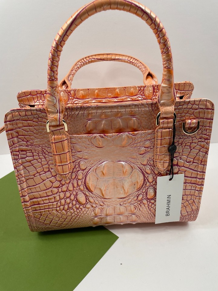 Brahmin Cami Apricot Rose Melbourne Leather Satchel Shoulder Purse NTW ...