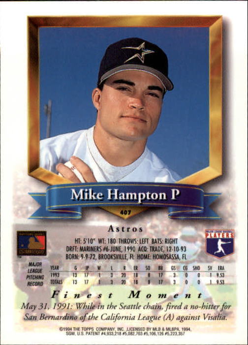 1994 Finest Baseball Card #407 Mike Hampton | eBay