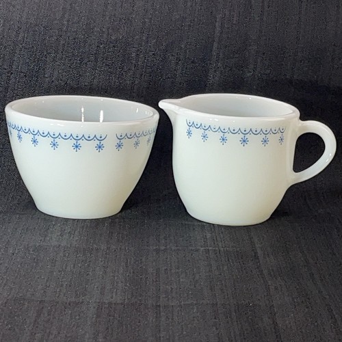 Vintage Pyrex Corning Blue Snowflake Garland Cream And Sugar Bowl Set ...
