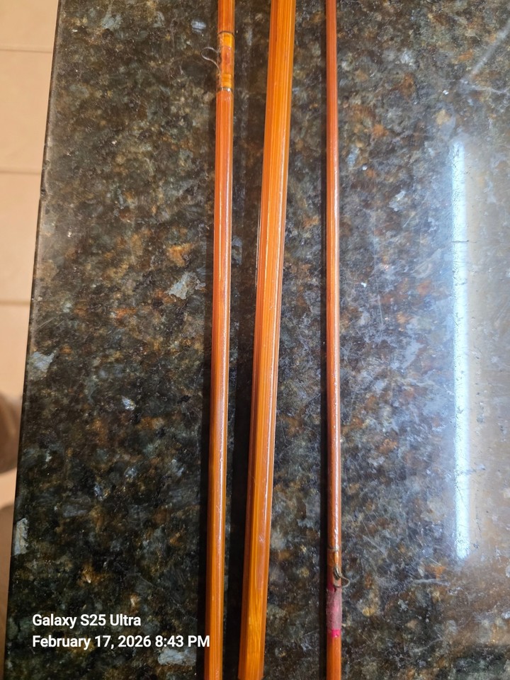 VINTAGE BAMBOO FLY FISHING ROD 8.5' WITH ALUMINUM CASE & CLOTH SLEEVES ...