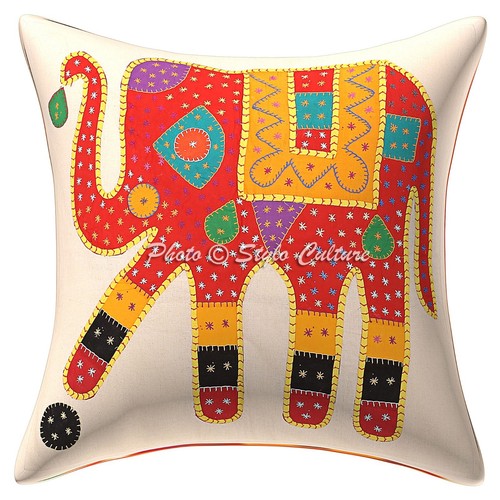 Red Cushion Cover Applique Gypsy Elephant Applique Tribal Ethnic Hippie ...