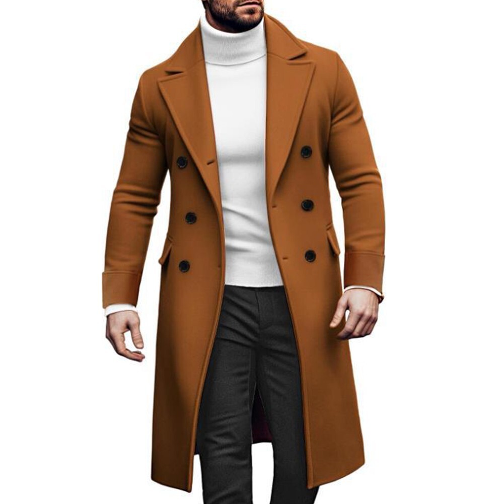Winter Overcoat for Men Long Jacket Double Breasted Outwear Windbreaker ...