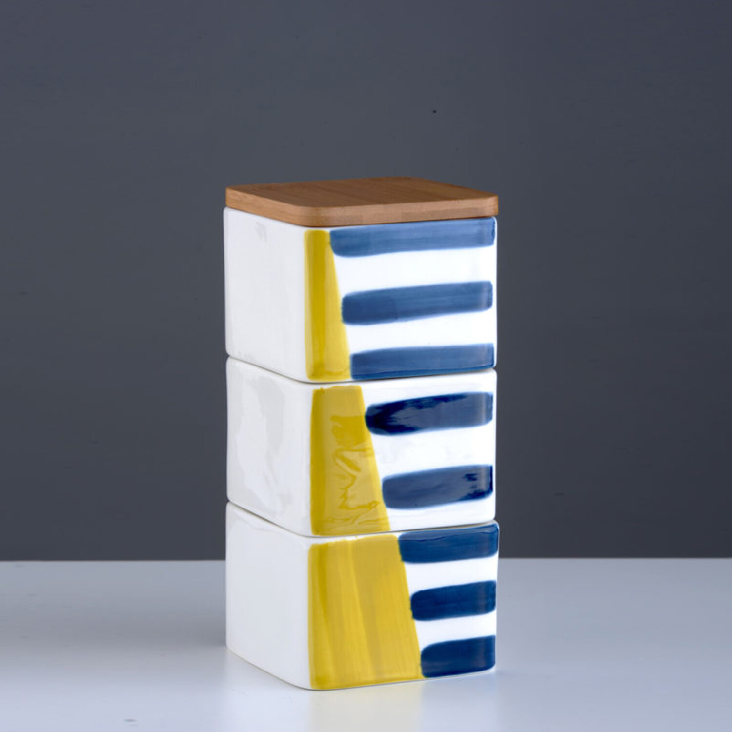 3 Tier Food Storage Jar With Wooden Lid Totem Square Canister Container ...