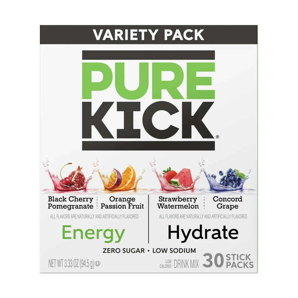 Pure Kick Energy & Hydration Electrolyte Powdered Drink Mix Variety ...