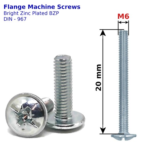 FLANGE MACHINE SCREWS BUTTON HEAD POZI DRIVE DIN 967 ZINC PLATED BZP M6 ...