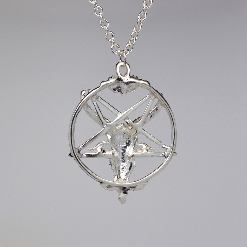 Sterling Silver Antiqued Baphomet Goat Head Satanic Pendant and 20 ...