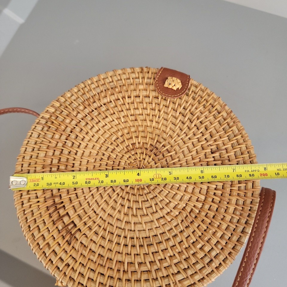 Rattan Straw Woven Circular Round Shoulder Crossbody Strap Bag Handbag ...