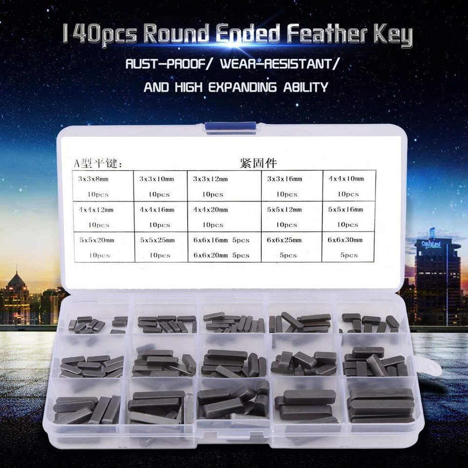 140Pcs Sizes Metric Woodruff Key Assortment Set Parallel Square Stock ...
