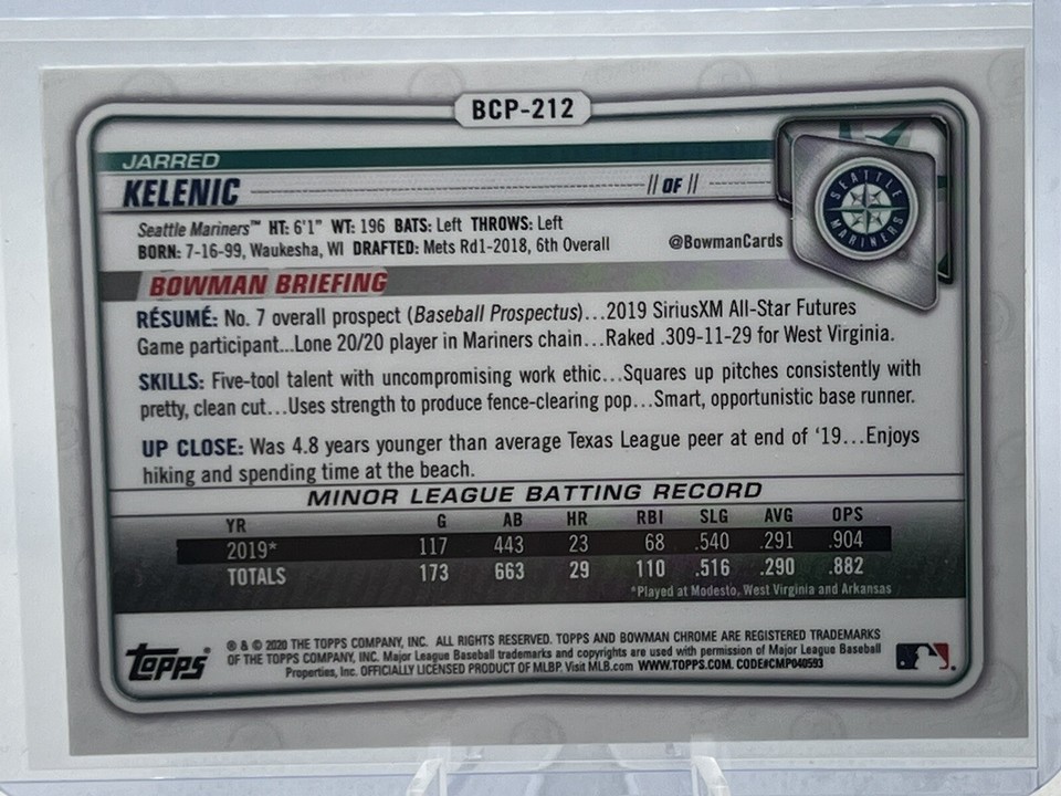2020 Bowman Chrome Prospects JARED KELENIC RC Mojo Refractor #BCP-212 ...
