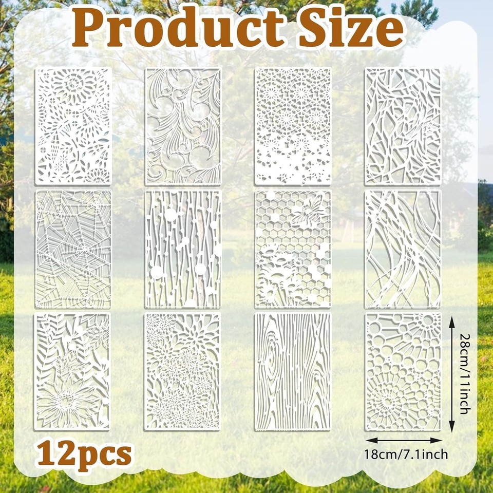 12 Pcs Abstract Geometric Texture Stencils for Painting, Mixed Stencils ...
